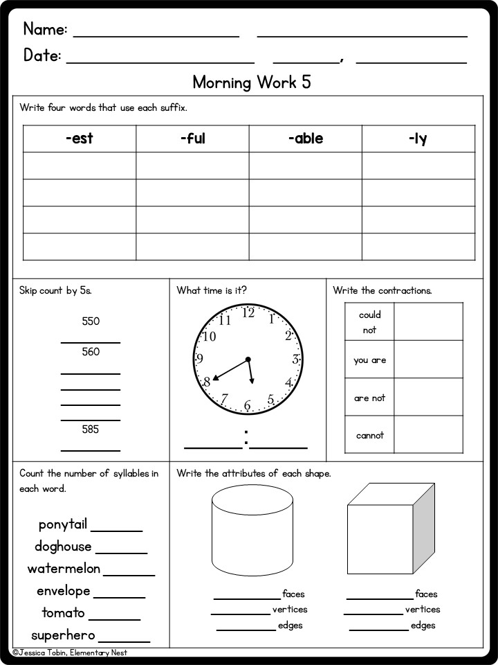 Fun Morning Work 3rd Grade Fun Morning Work 3rd Grade